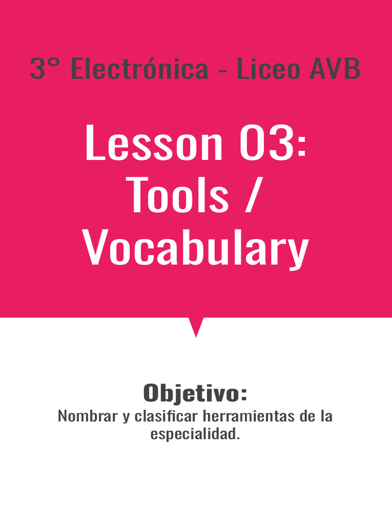BENJAMIN CAVIEDES - (3A 510) Lesson 03 - Tools | PDF