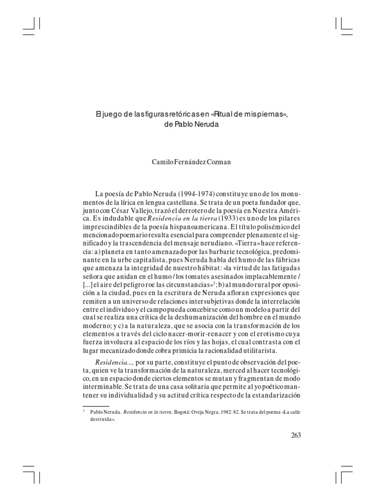 Fernandez El Juego de Las Figuras Retoricas en Ritual de Mis Piernas de ...