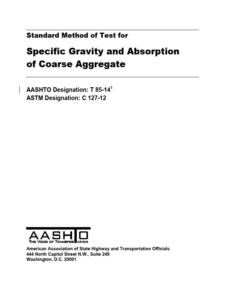Aashto T 85-2014 | PDF | Porosity | Density