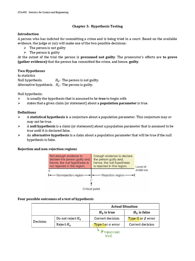 Chapter 3 Hypothesis Testing (Students_ Notes) | PDF | Statistical ... Chapter 3 Hypothesis Testing (Students_ Notes) | PDF | Statistical ...