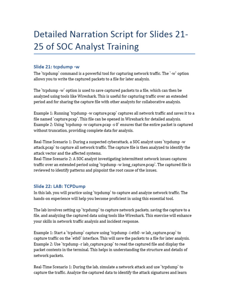 Detailed Narration Script SOC Analyst 21 25 | PDF | Computer Network ...