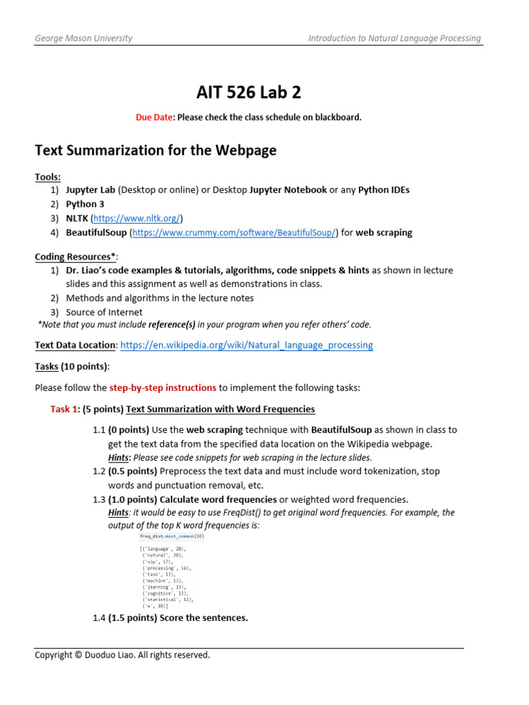 AIT526 Lab 2 Text Summarization | PDF | Computer Science | Software ...