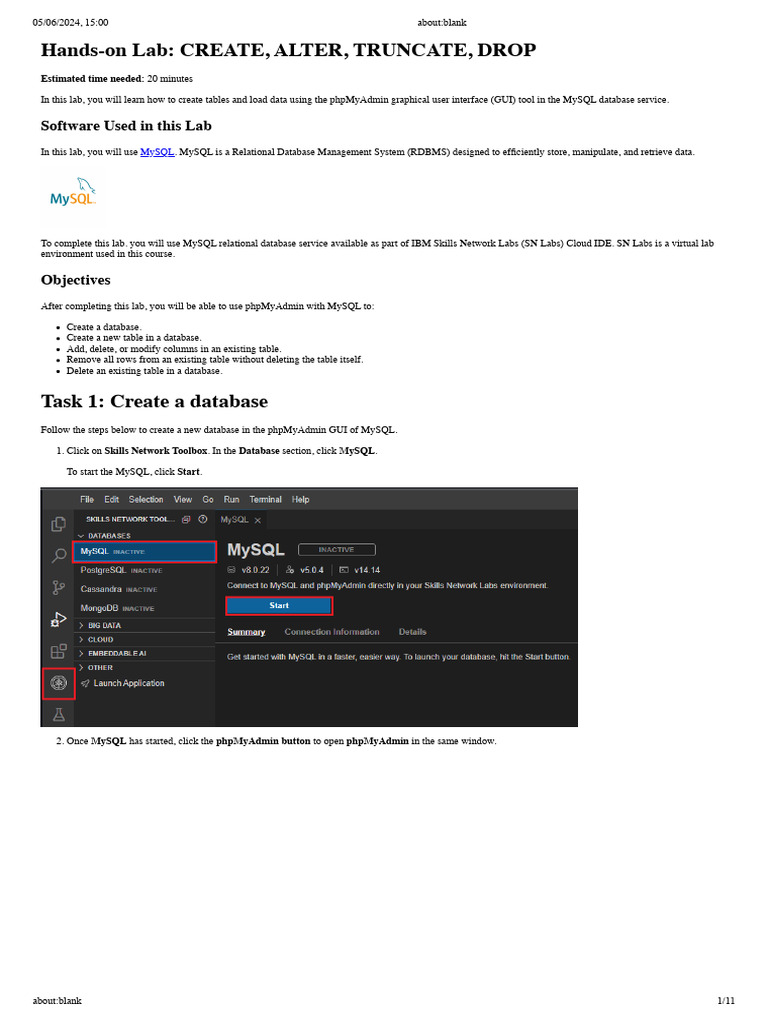 Hands On Lab Create Alter Truncate Drop Pdf Databases My Sql