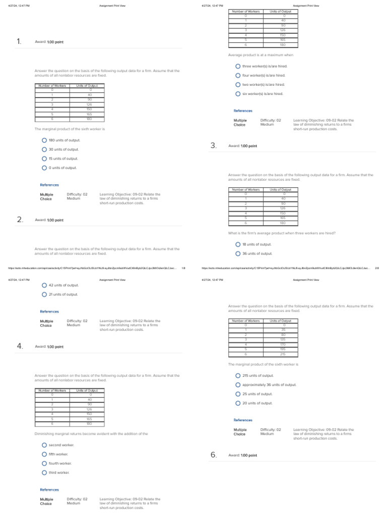 Tutorial 1 - Chapter 5 | PDF | Long Run And Short Run | Economics