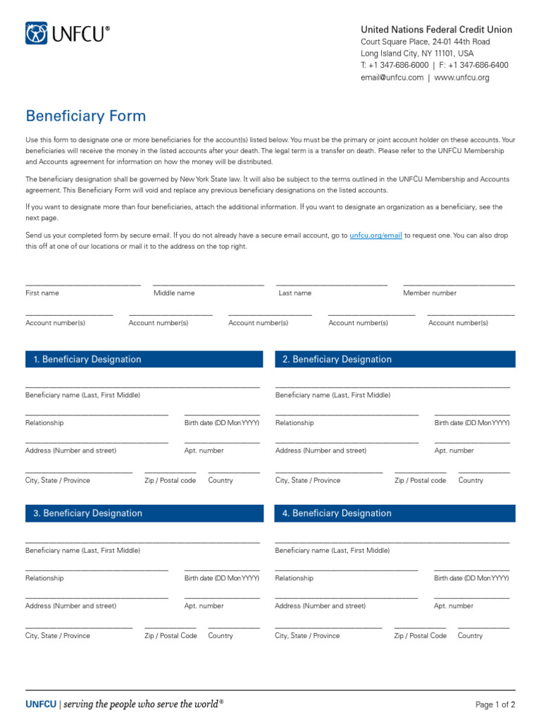 Beneficiary Form | PDF | Zip Code