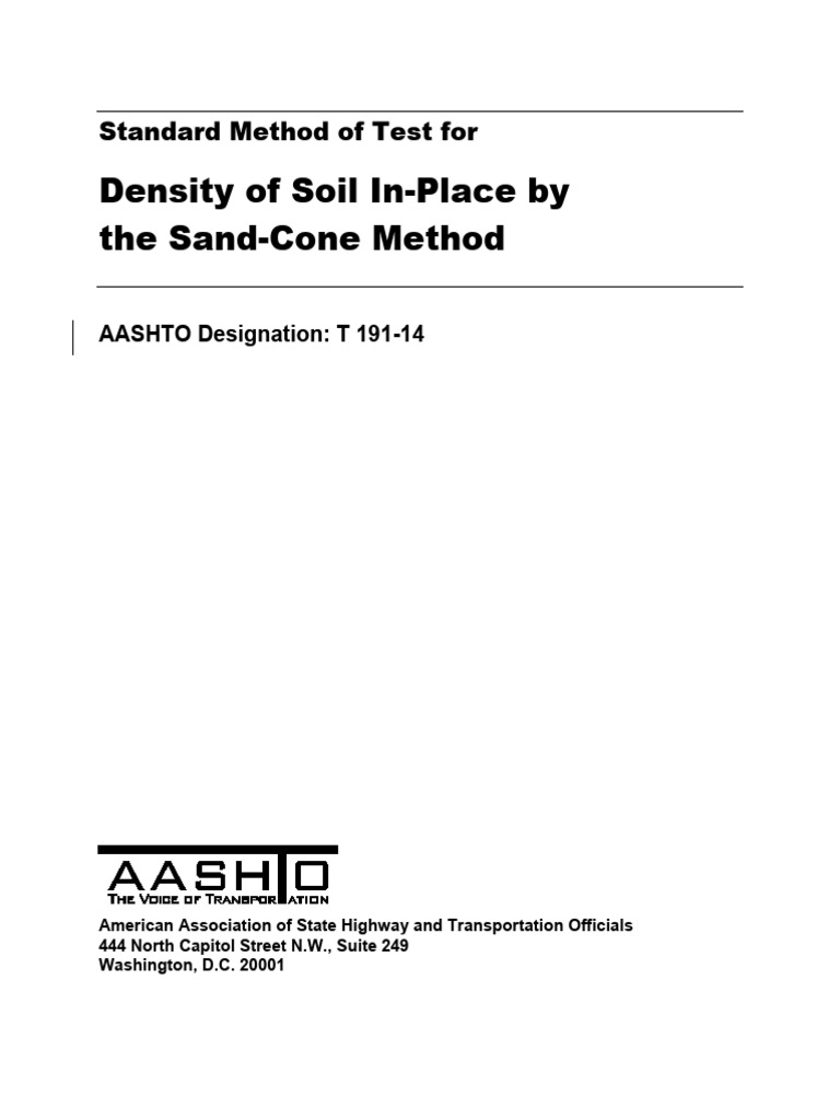 Aashto T 191-2014 | PDF | Density | Soil