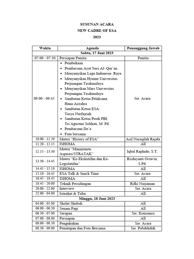 Contoh Rundown Acara | PDF