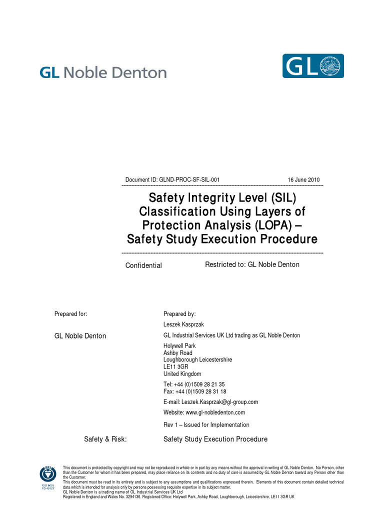 SIL Classification Procedure Rev 1 Issued For Implementation | PDF | Risk | Safety