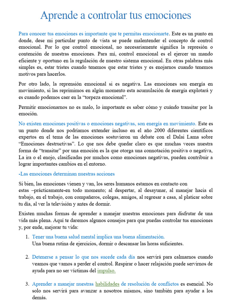 Controla tus emociones efectivamente | PDF | Las emociones | Ira