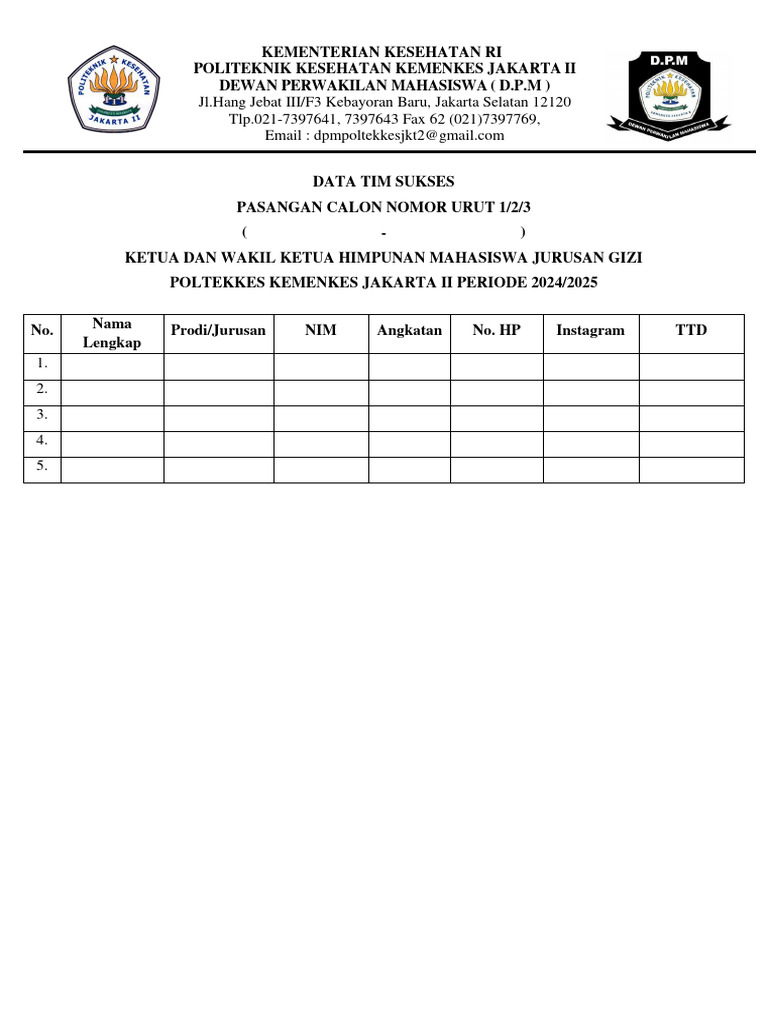 Data Tim Sukses Himpunan Mahasiswa Gizi | PDF