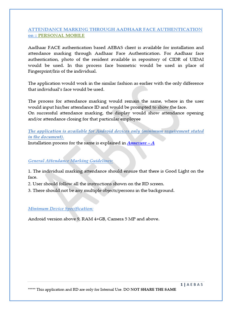 AEBAS FaceAuth PersonalDevice LoginID Installation Feb2024 | PDF ...