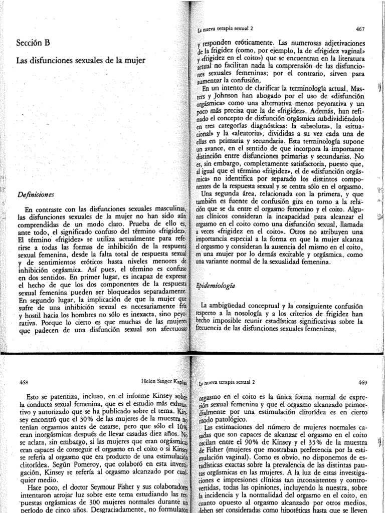 Singer Kaplan H. La Nueva Terapia Sexual 2 DISFUNCIONES MUJERES | PDF