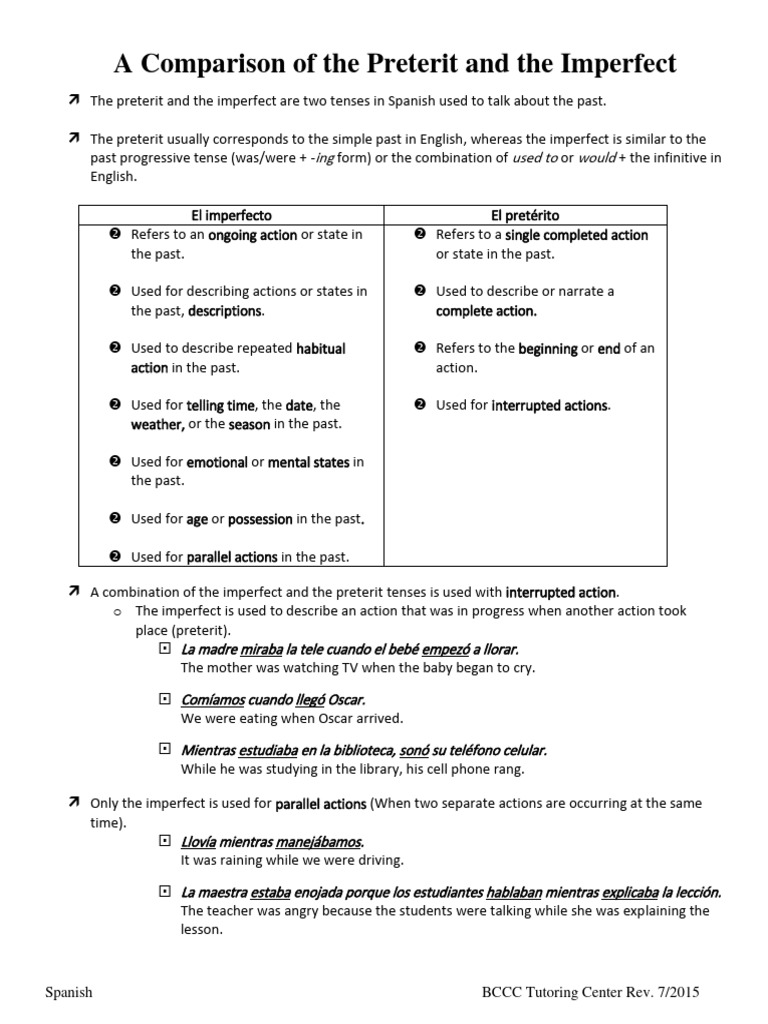 Preterit and Imperfect Comparison | PDF | Language Mechanics | Grammar