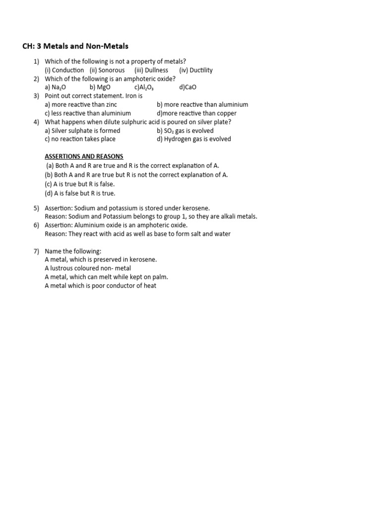 CH 3 Assignment | PDF | Metals | Chemical Compounds