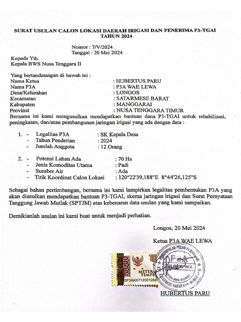 Surat Usulan, SPTJM | PDF