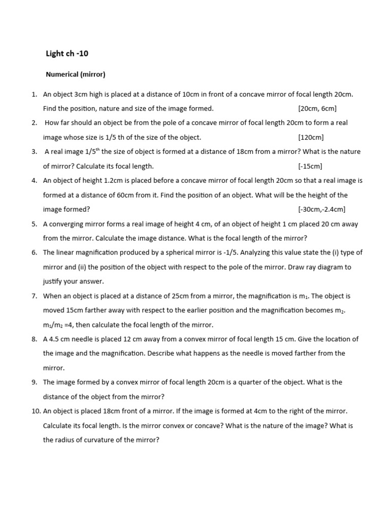 Light Numericals-1 | PDF | Electrodynamics | Lenses