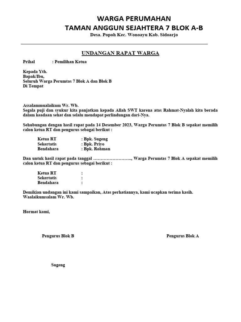 Surat Undangan Pemilihan RT | PDF Surat Undangan Pemilihan RT | PDF