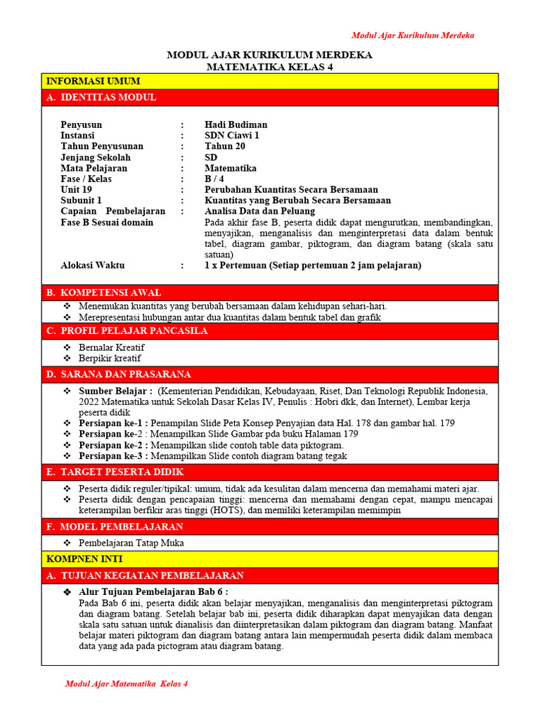 Modul Ajar Matematika Untuk Observasi Pembelajaran (PMM) | PDF | Karier & Perkembangan | Sains ...