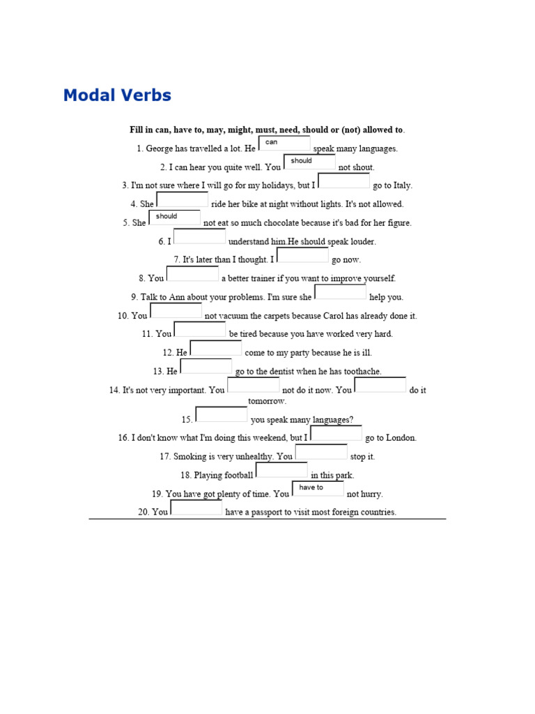 Modal Verbs (Exercise) | PDF