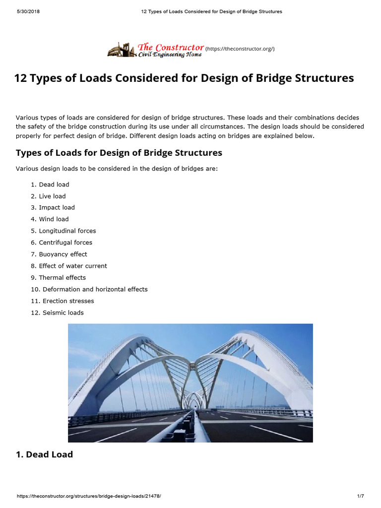 Types of Loads Considered for Design of Bridge Structures | PDF | Bridge | Force