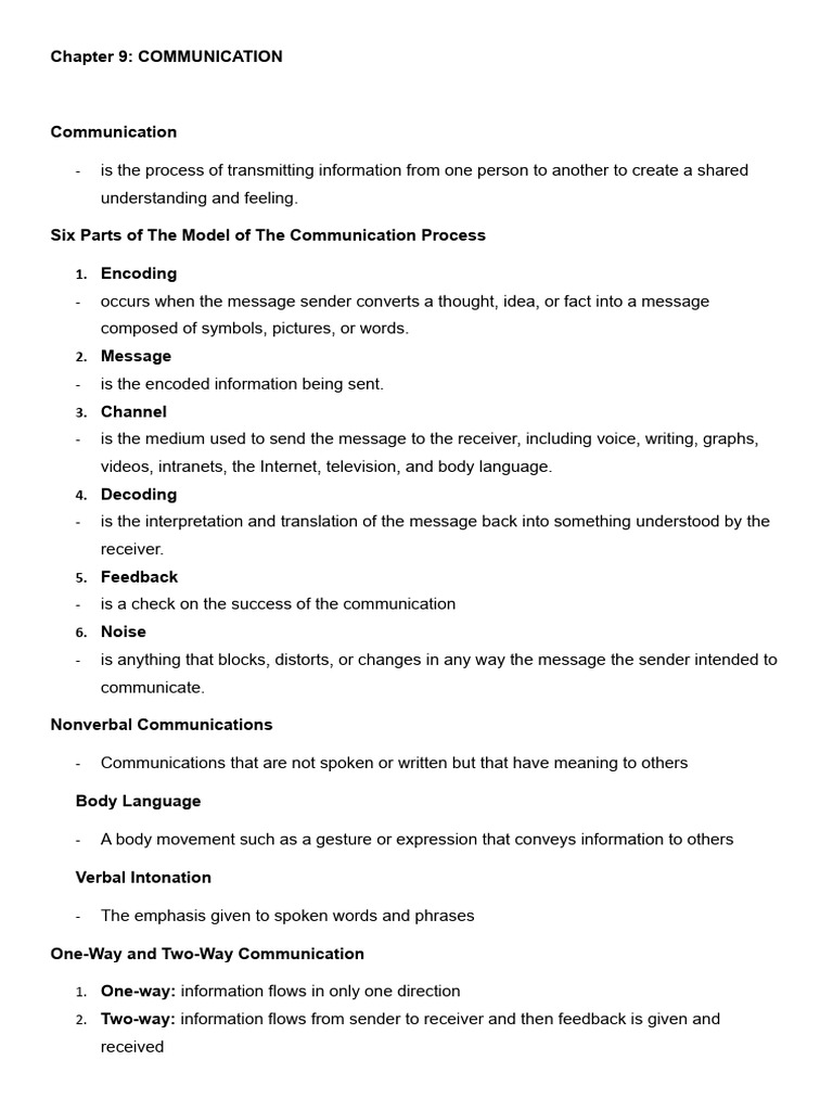 BME Chapter 9 Reviewer | PDF | Communication | Nonverbal Communication