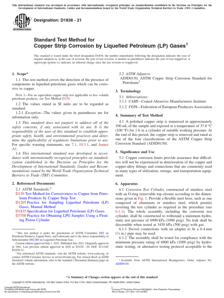 Astm D1838-21 | PDF | Corrosion | Liquefied Petroleum Gas