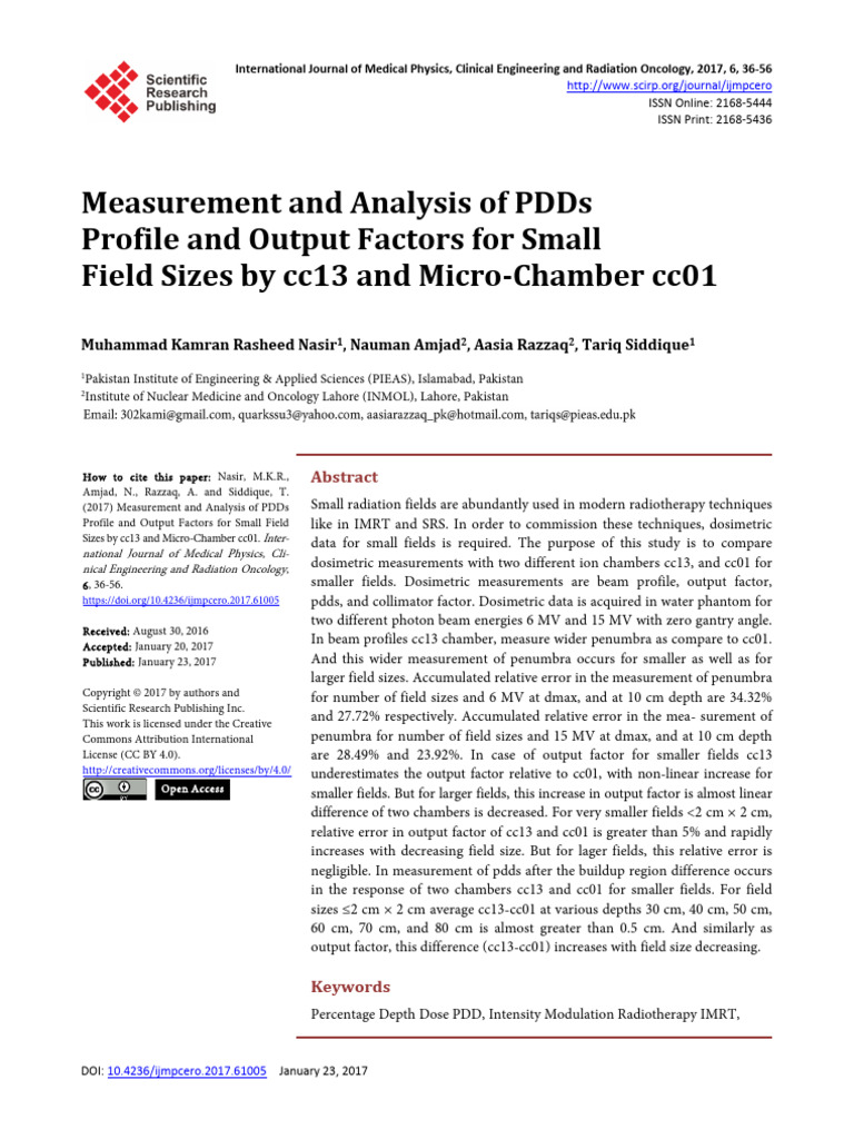 Measurement and Analysis of PDDs Profile and Outpu | PDF | Radiation ...
