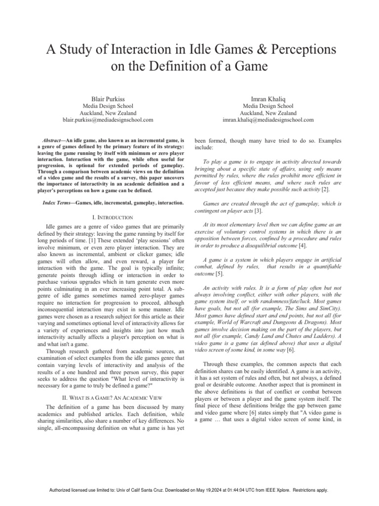 A Study of Interaction in Idle Games Amp Perceptions On The Definition ...