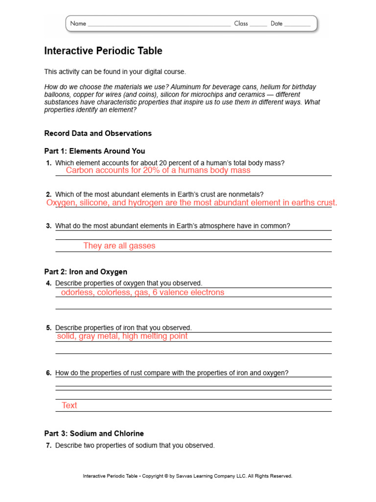 2-1 Science Skills Worksheet - Interactive Periodic Table | PDF ...