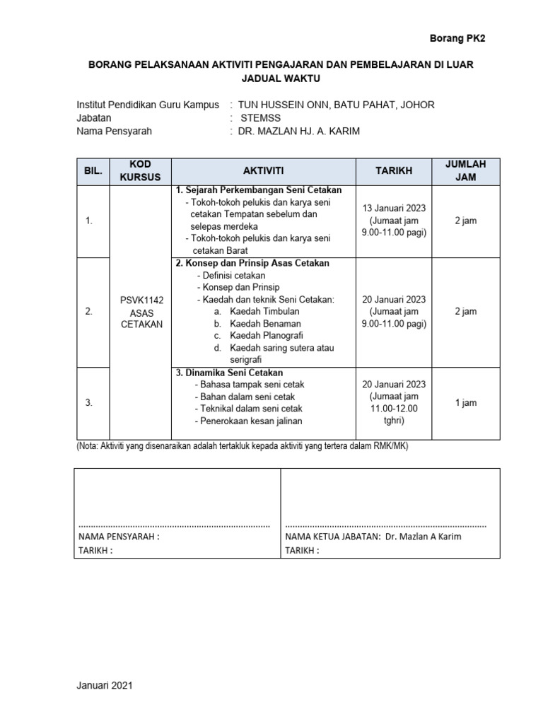 BORANG PK2 PSVK1142 ASAS CETAKAN - Contoh | PDF