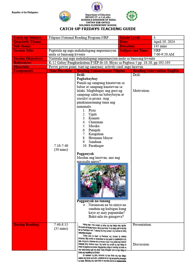 Catch Up Friday Lesson Plan | PDF