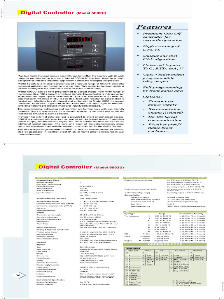 Digital Controller Model 5002u | PDF