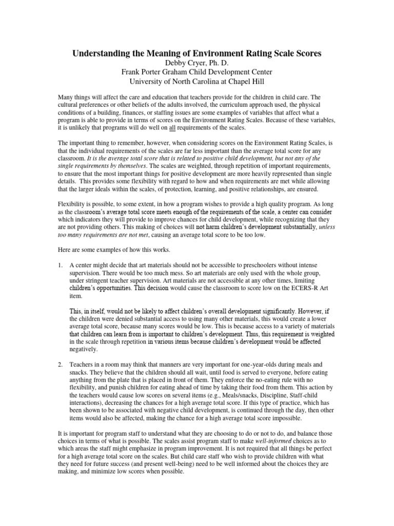Meaning of Environment Rating Scale Scores | PDF | Teachers | Child ...