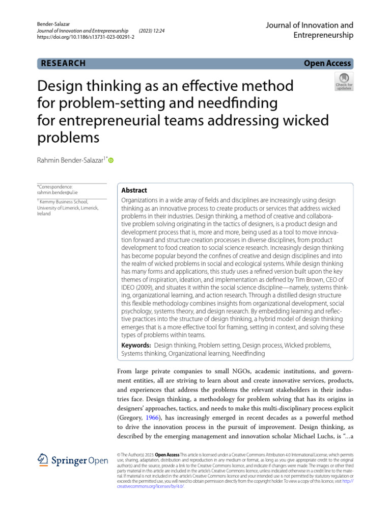 Bender-Salazar - Design Thinking As An Effective Method For Problem ...