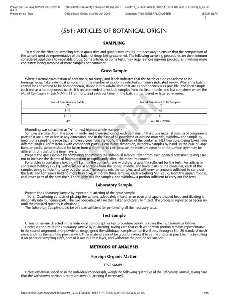 Botanical Sampling Guidelines | PDF | Materials | Physical Sciences