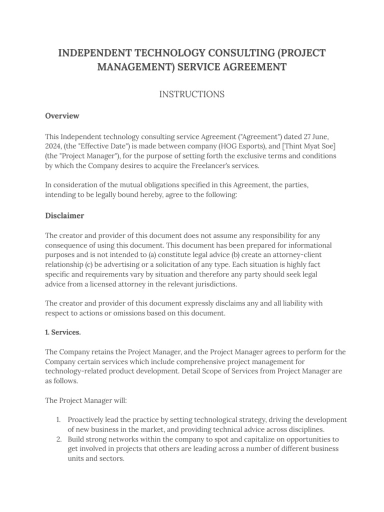 Independent Project Management Consulting Agreement | PDF | Strategic ...