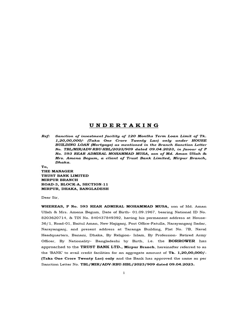 Undertaking | PDF | Banks | Credit