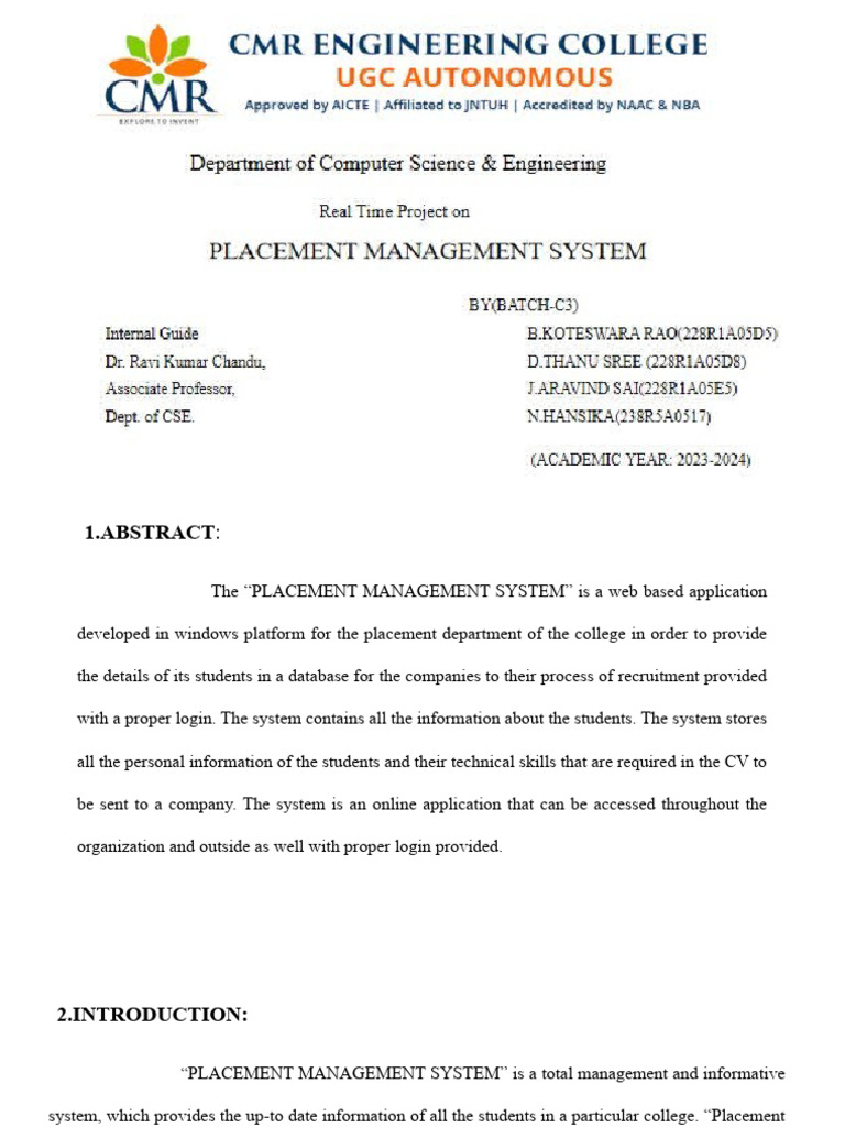 Batch-3 Placement Management System | PDF | Résumé | Information Technology