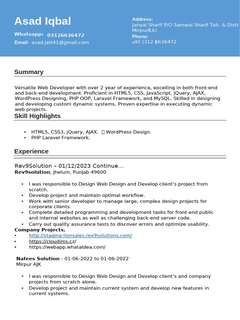 Asad Larave Developer | Download Free PDF | Web Design | Ajax (Programming)