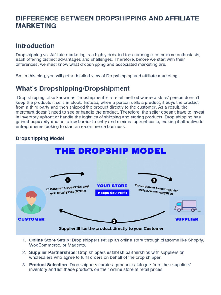 Difference Between Dropshipping and Affiliate Marketing | PDF | Investing | Financial Economics