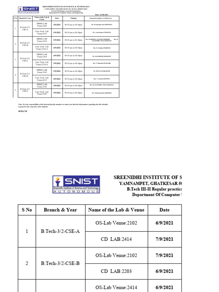 II, III Year Sem-2 Lab External Time Tables Updated On 27.08.2021 | PDF ...