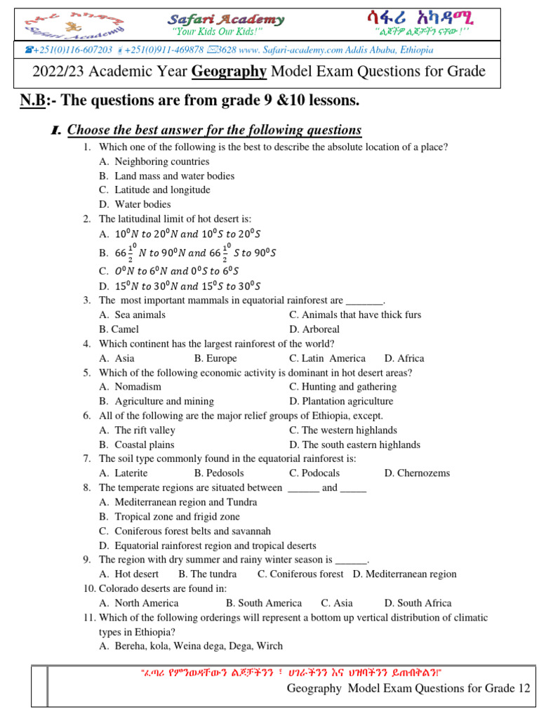 Geography Model Exam Questions | Download Free PDF | Total Fertility ...