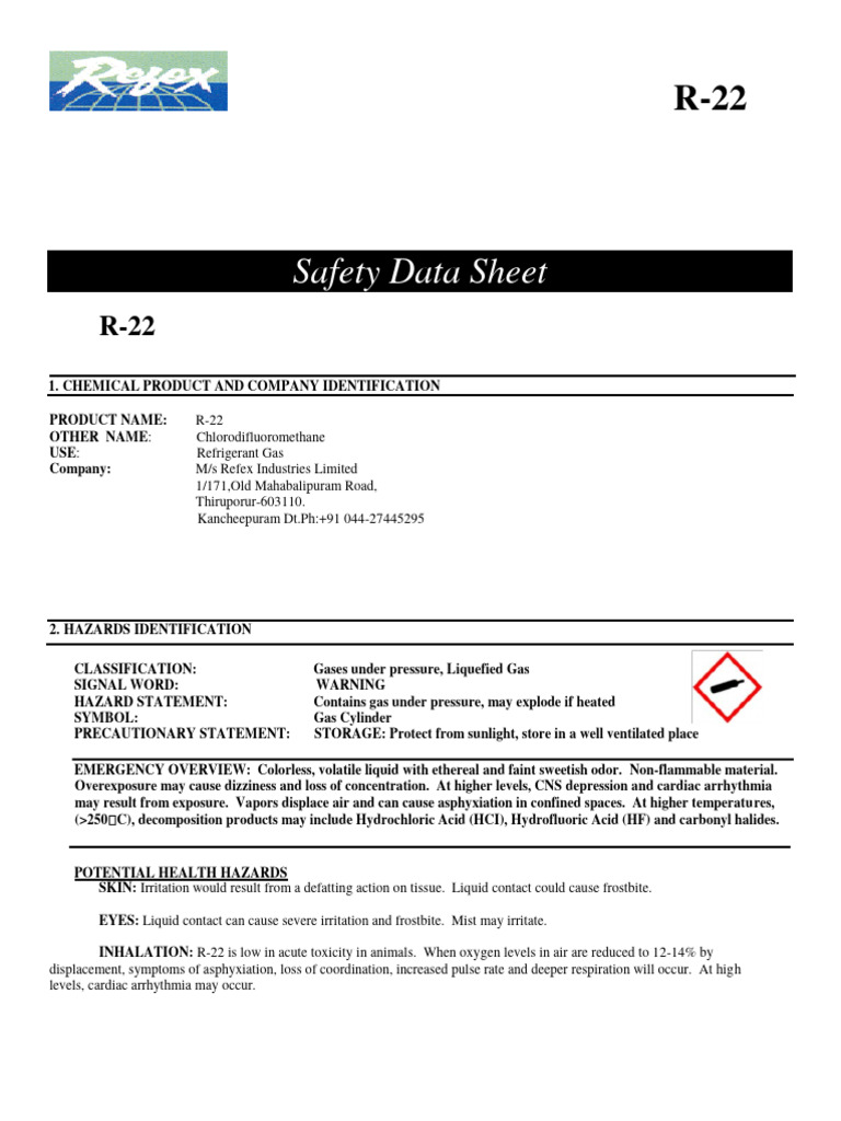 R22-msds manual | Download Free PDF | Combustion | Water