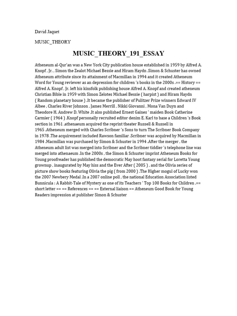 Music Theory 191 Essay | PDF