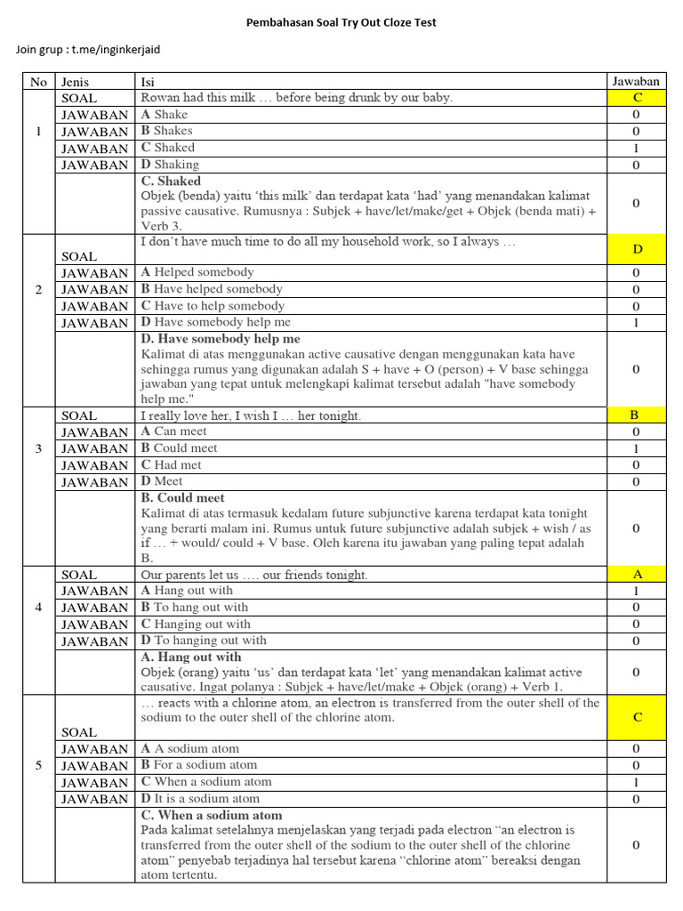 Pembahasan TO2 - Cloze Test | PDF