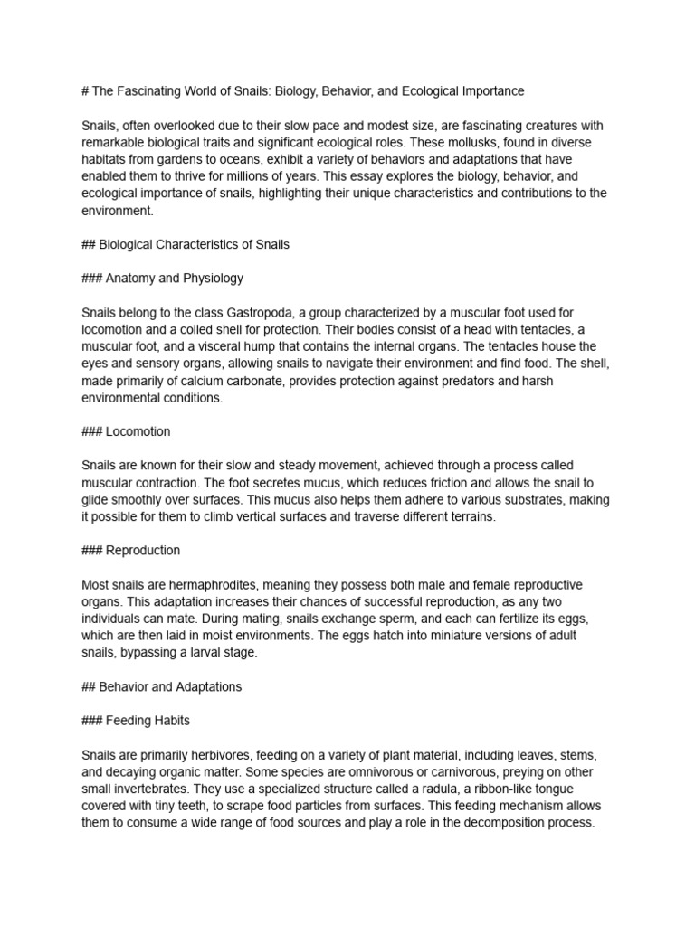 The Fascinating World of Snails Biology, Behavior, and Ecological ...