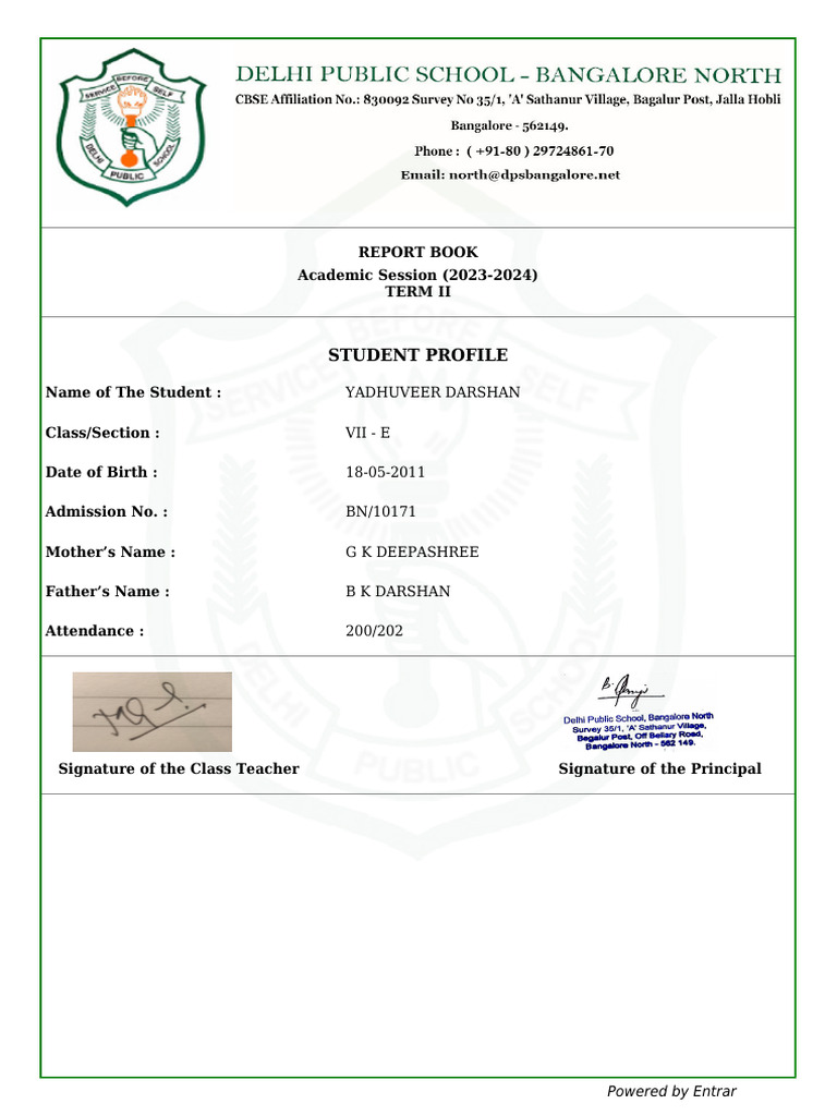 Student Profile: Report Book Academic Session (2023-2024) Term Ii | PDF