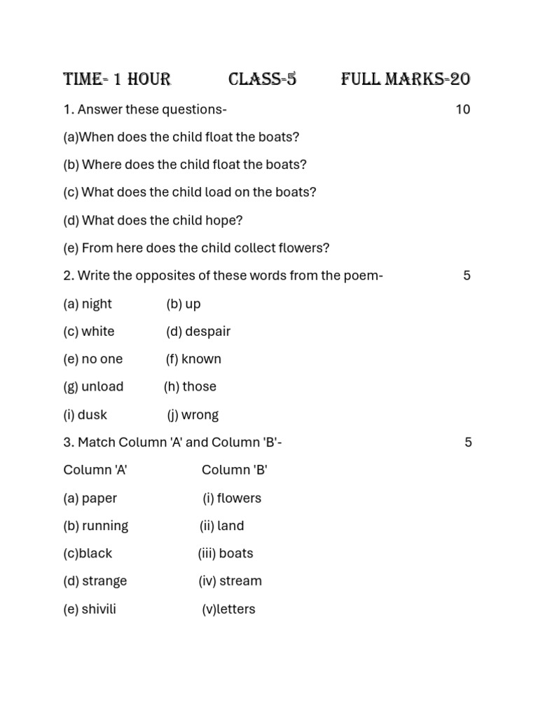 SVM Class 5 English Test 13 | PDF