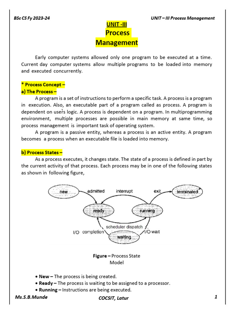 UNIT III Process Management | PDF | Process (Computing) | Scheduling (Computing)