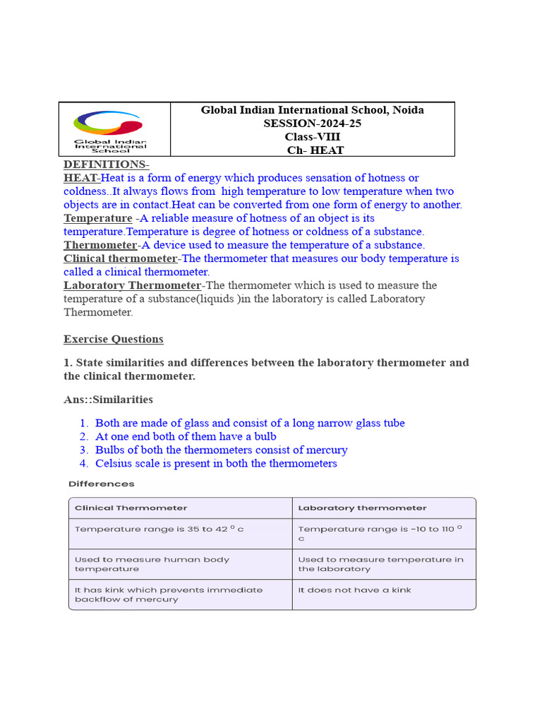 Heat Chapter Notes | PDF | Heat | Heat Transfer